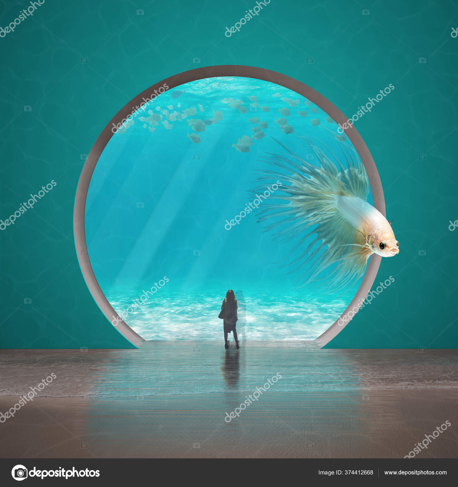 Surreal Visionary Aquarium Turquoise Tones Big Rosy Fish Which Escapes ...
