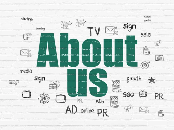 Advertising concept: About Us on wall background - Stock Image - Everypixel
