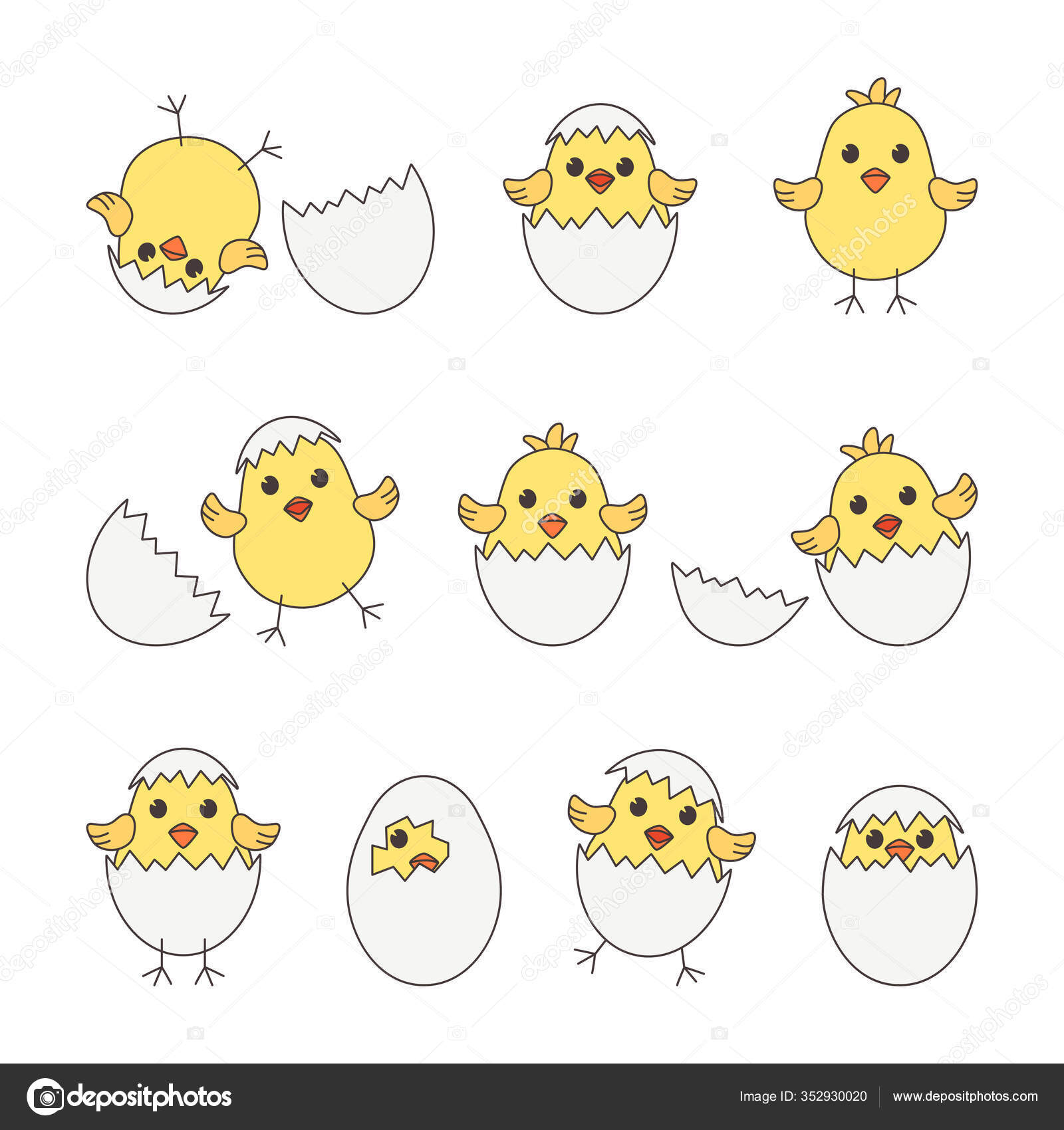 Kartun Telur Ayam Dan Kerang Kuning Bayi Ayam Ilustrasi Vektor Vektor ...