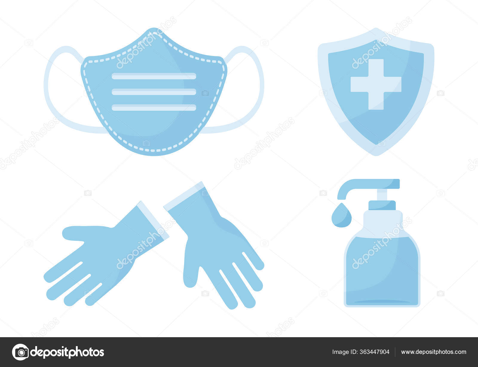 Disinfection Virus Prevention Icons Face Medical Mask Gloves Hand ...