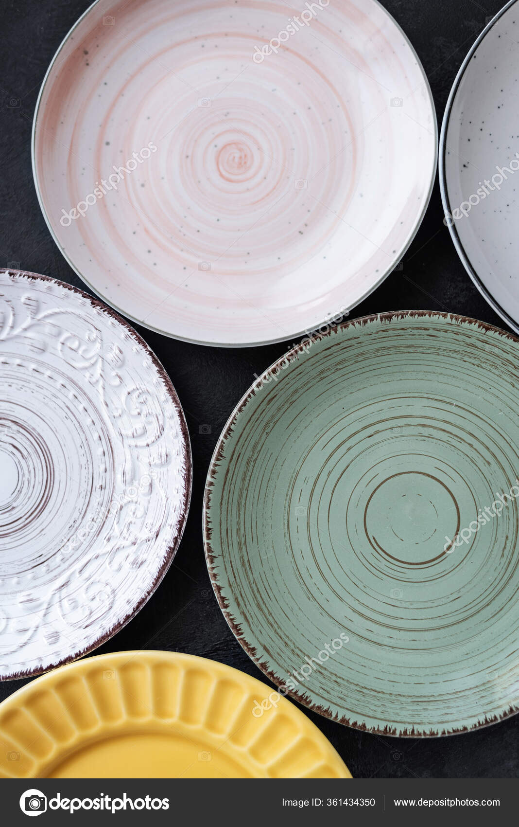 Set Clean Pastel Ceramic Crockery Wooden Background Color Bowls Dishes ...