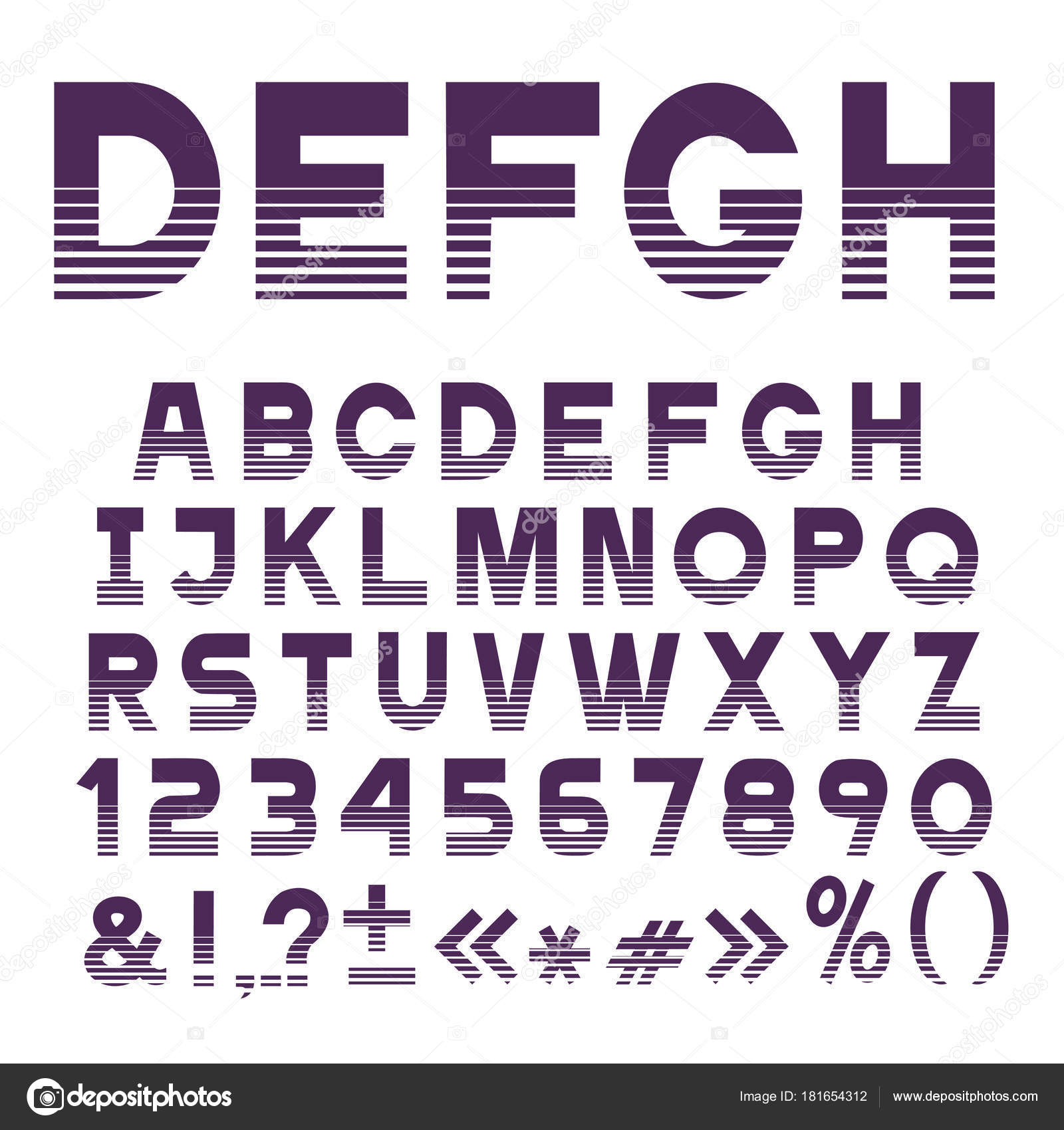 Stylish Striped Font Alphabet Letters Numbers Punctuation Marks Vector ...