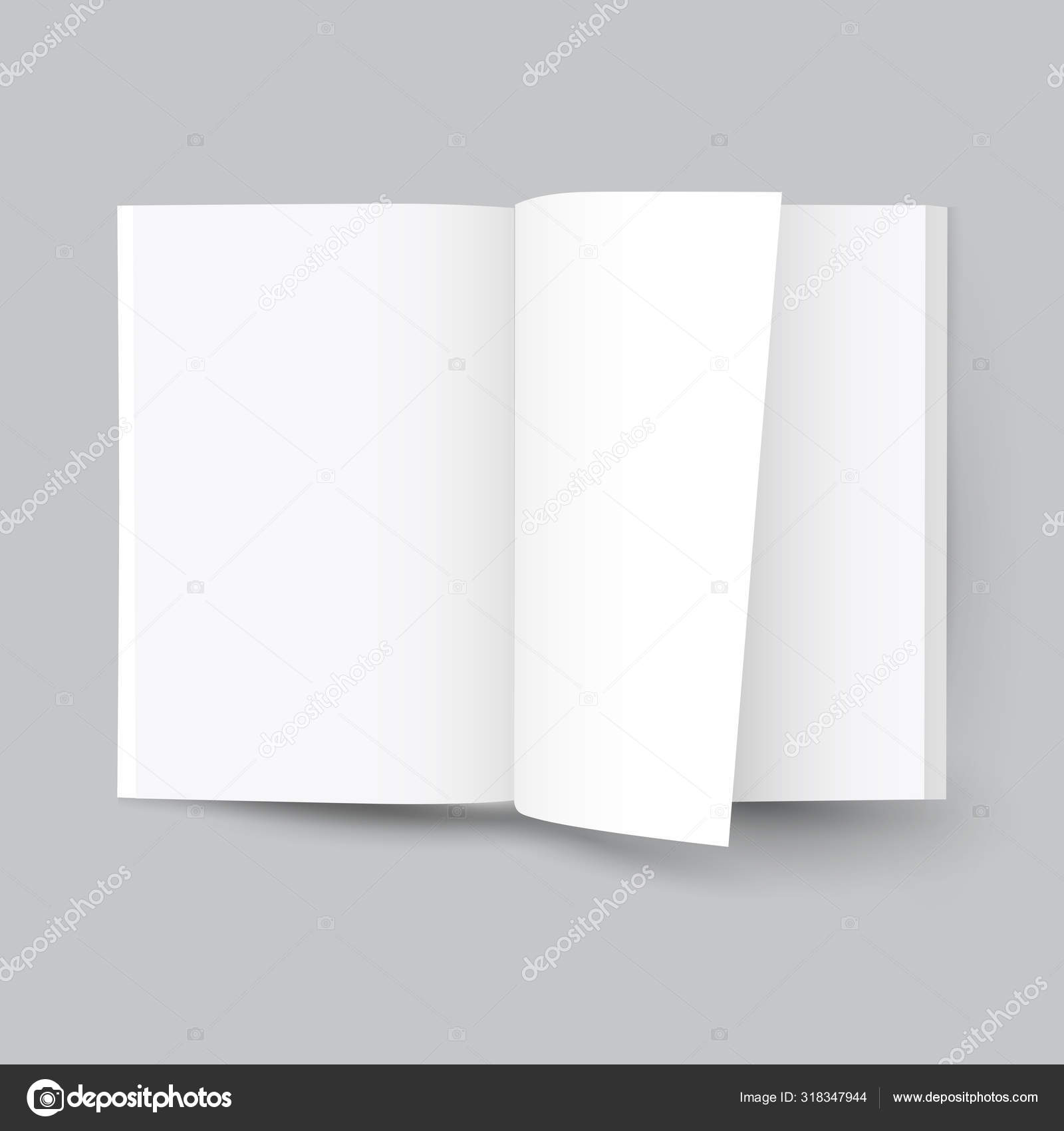 White blank open magazine front view on grey background, mock up Stock ...