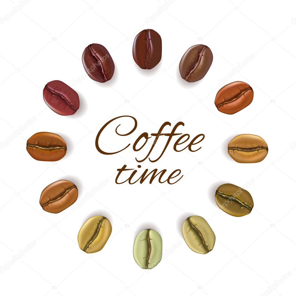 granos de café realistas colocados en círculo con lugar para el texto ...