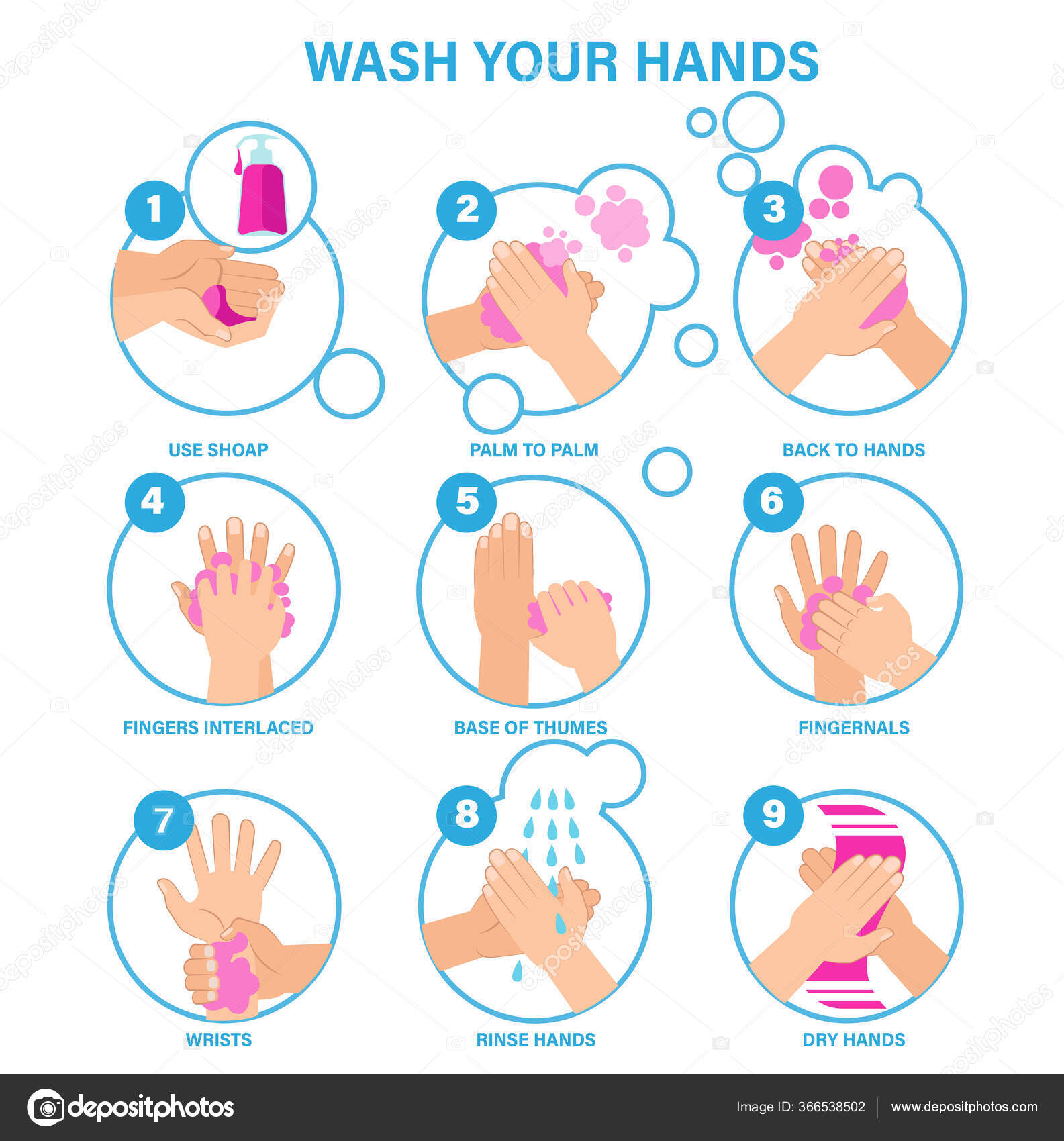 Washing hands properly infographic set cartoon style Stock Vector by ...