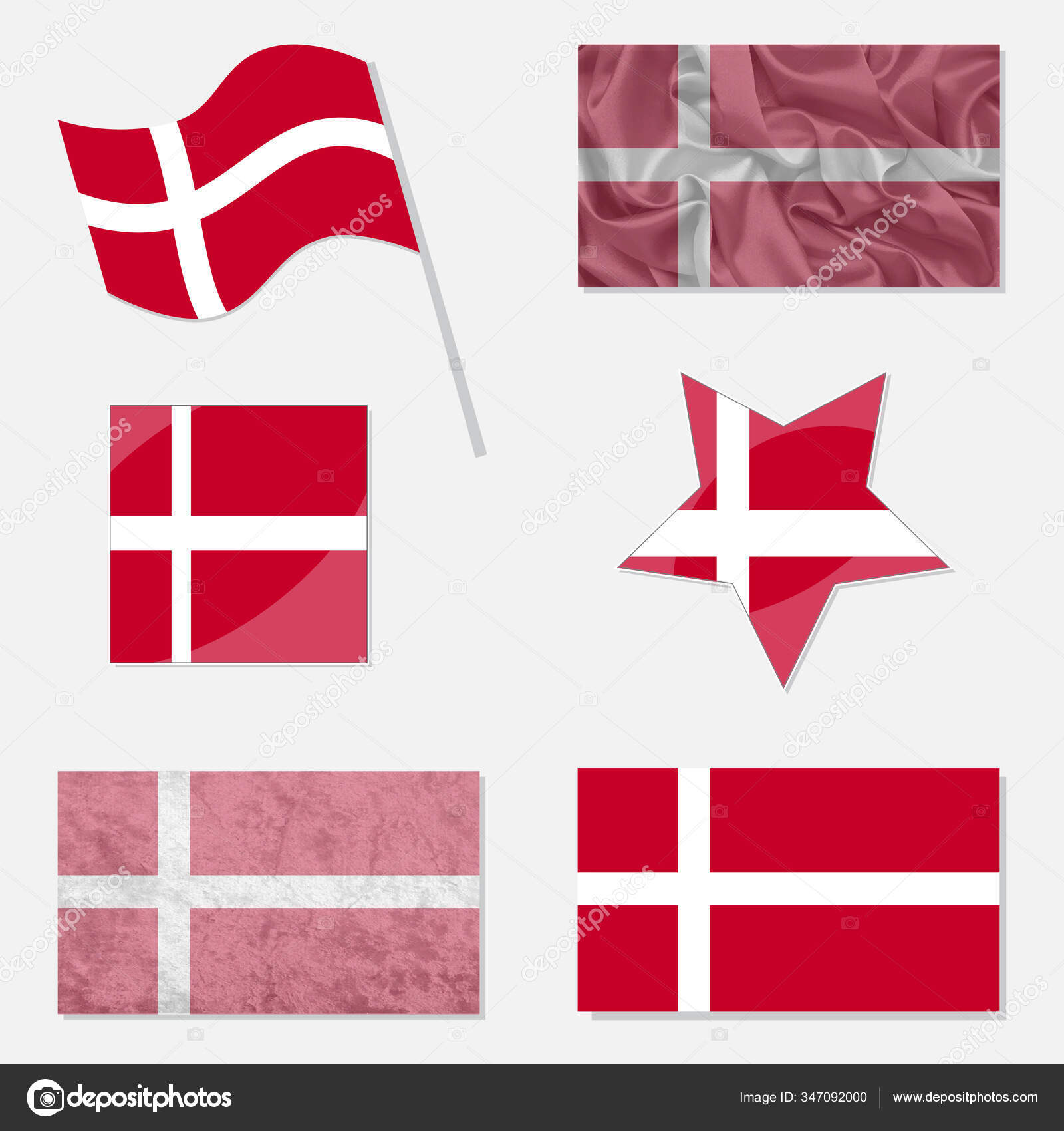 Bandeiras Dinamarca Feitas Diferentes Variações Design Plano Com ...