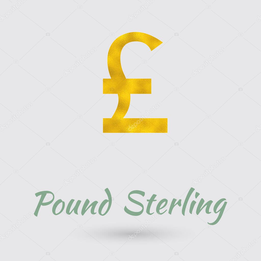 Símbolo de la libra esterlina con textura dorada. Texto con el nombre ...