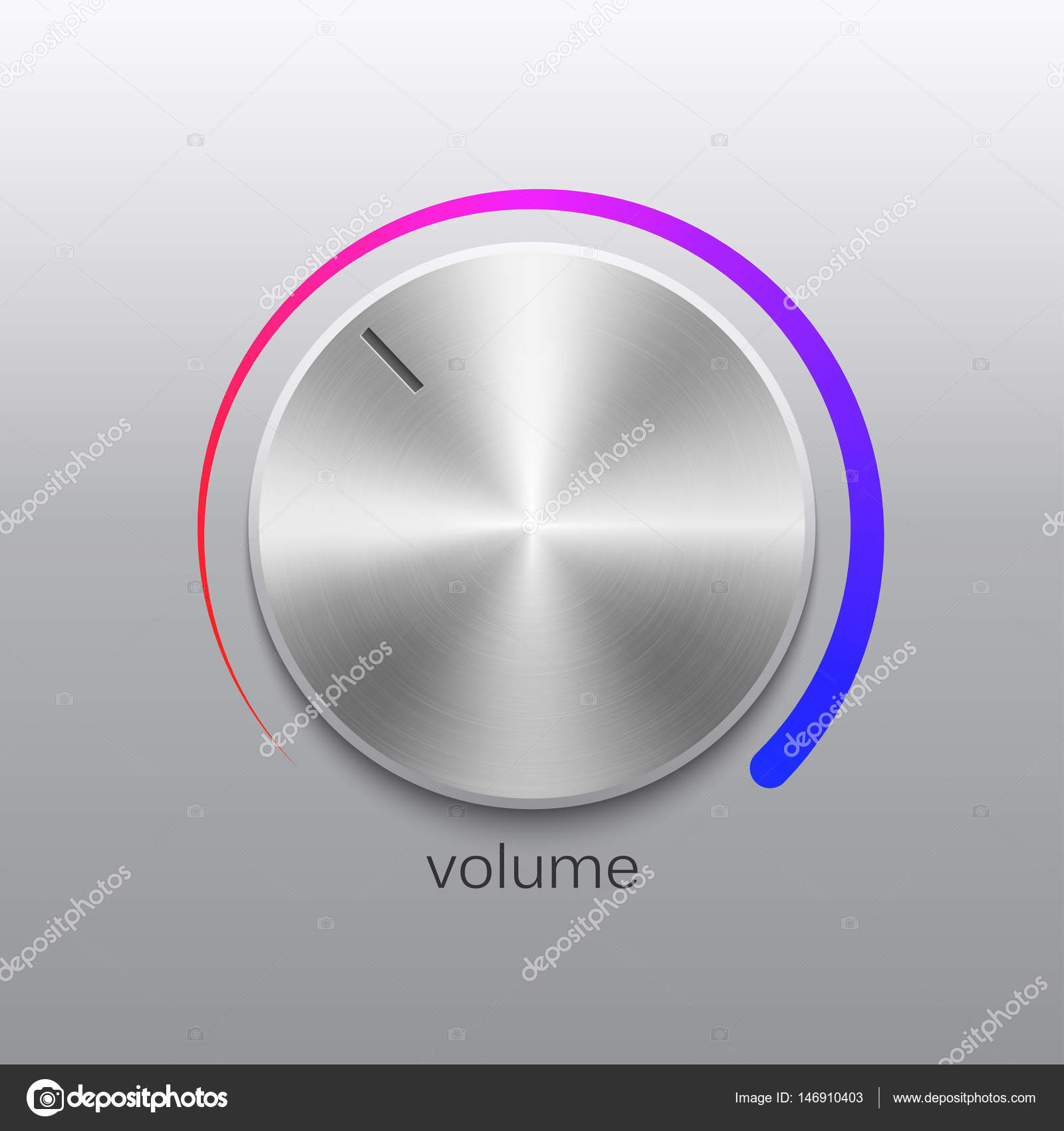 Music knob with metal chrome brushed texture and color scale Stock ...