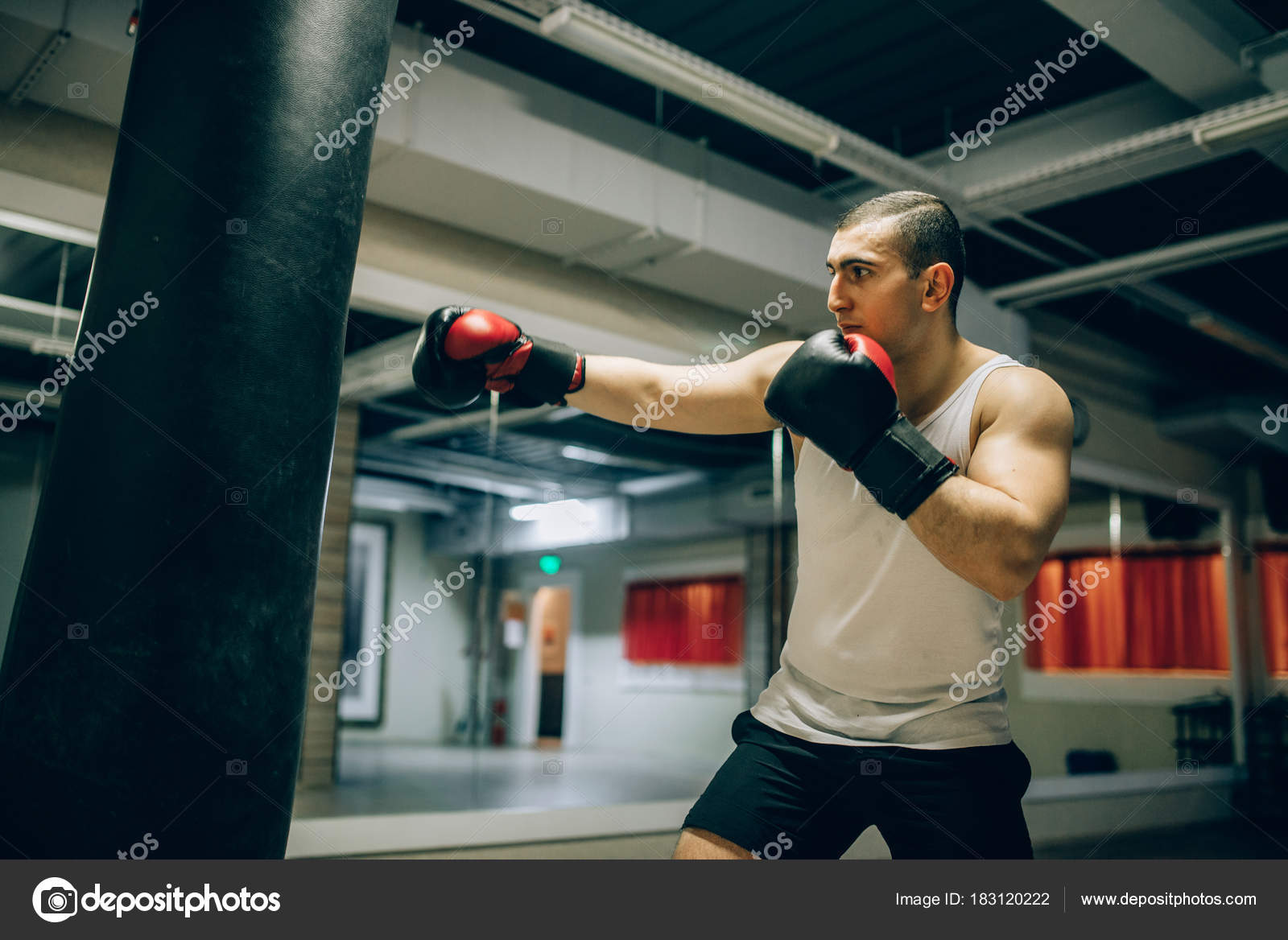 Side View Boxer Training Punch Punch Ball Sport Gym Stock Photo by ...