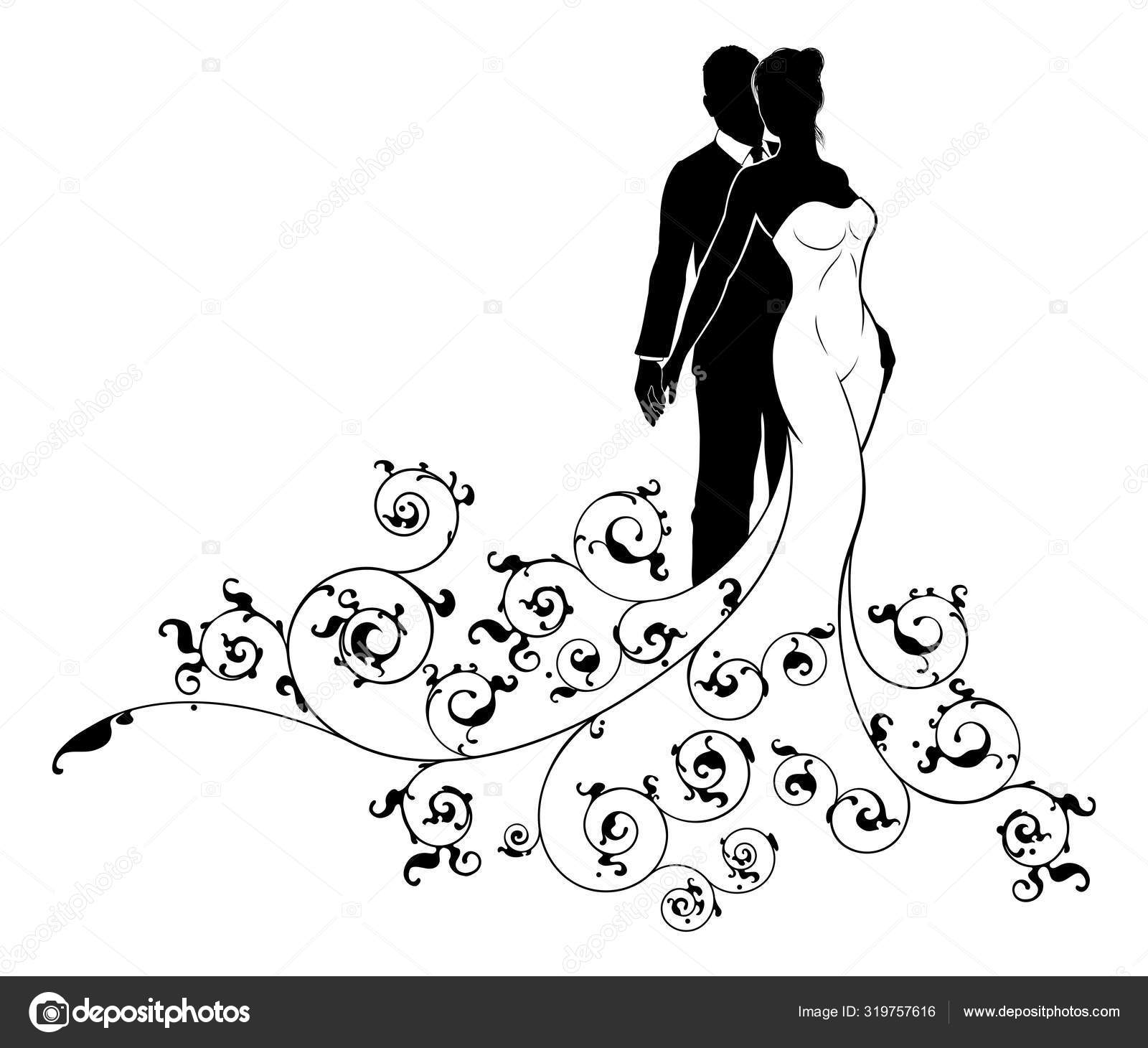 Abstract Wedding Pattern Bride and Groom Silhouette Stock Vector Image ...