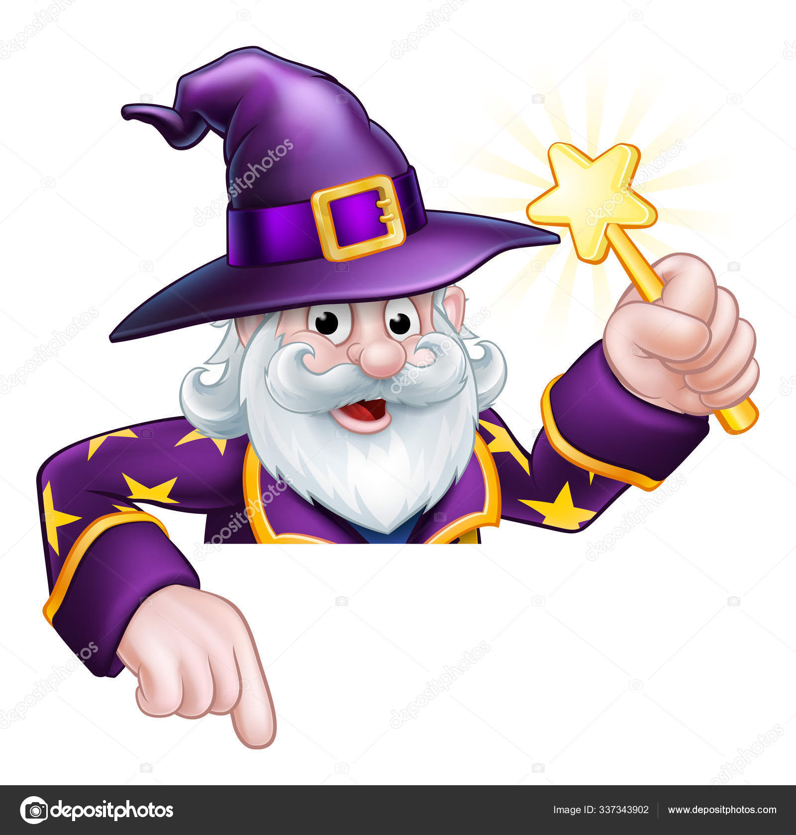 Mago de dibujos animados señalando Vector de Stock de ©Krisdog 337343902
