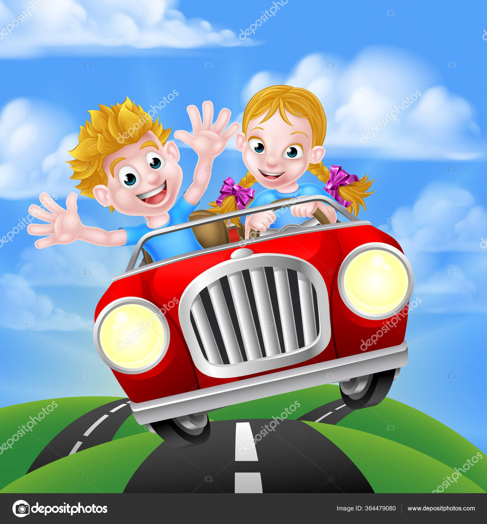 Cartoon Characters Driving Car Stock Illustration by ©Krisdog #364479080