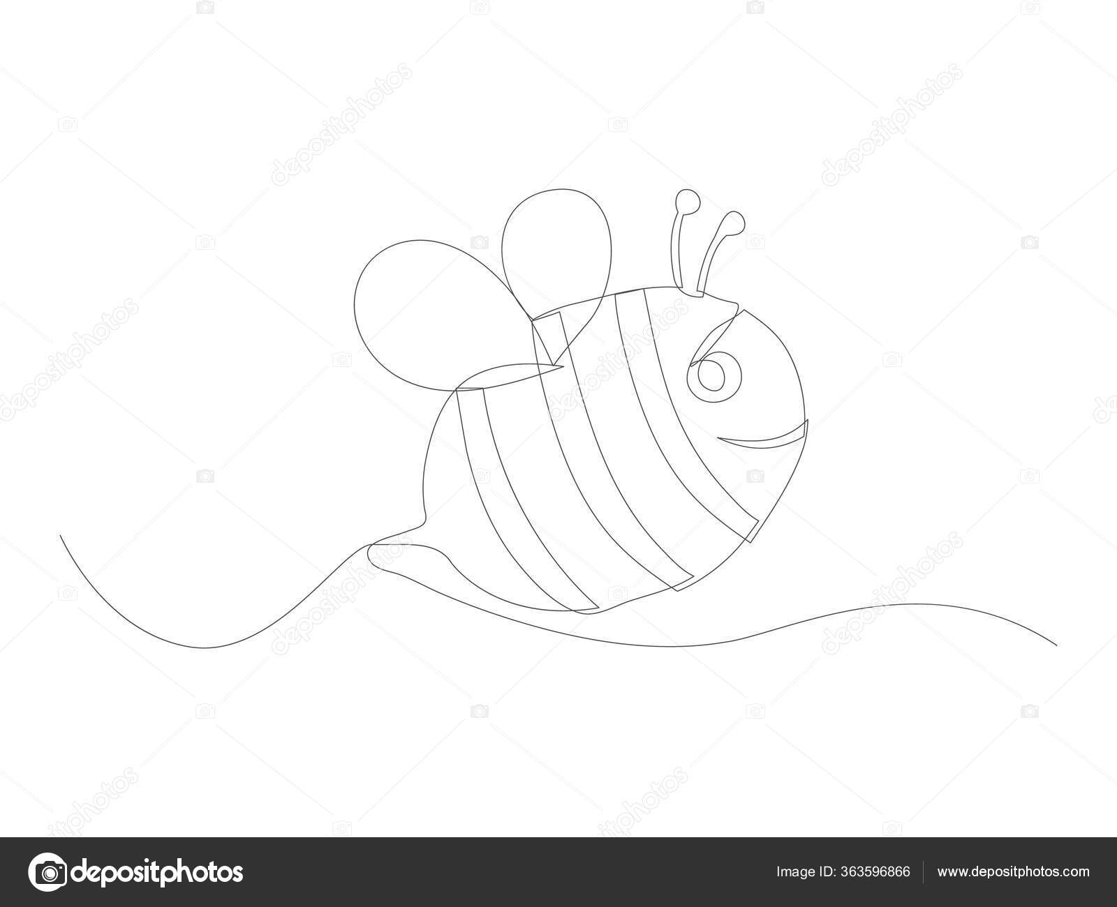 Continuous Line Art Bee Hand Drawn Vector Illustration Isolated White ...