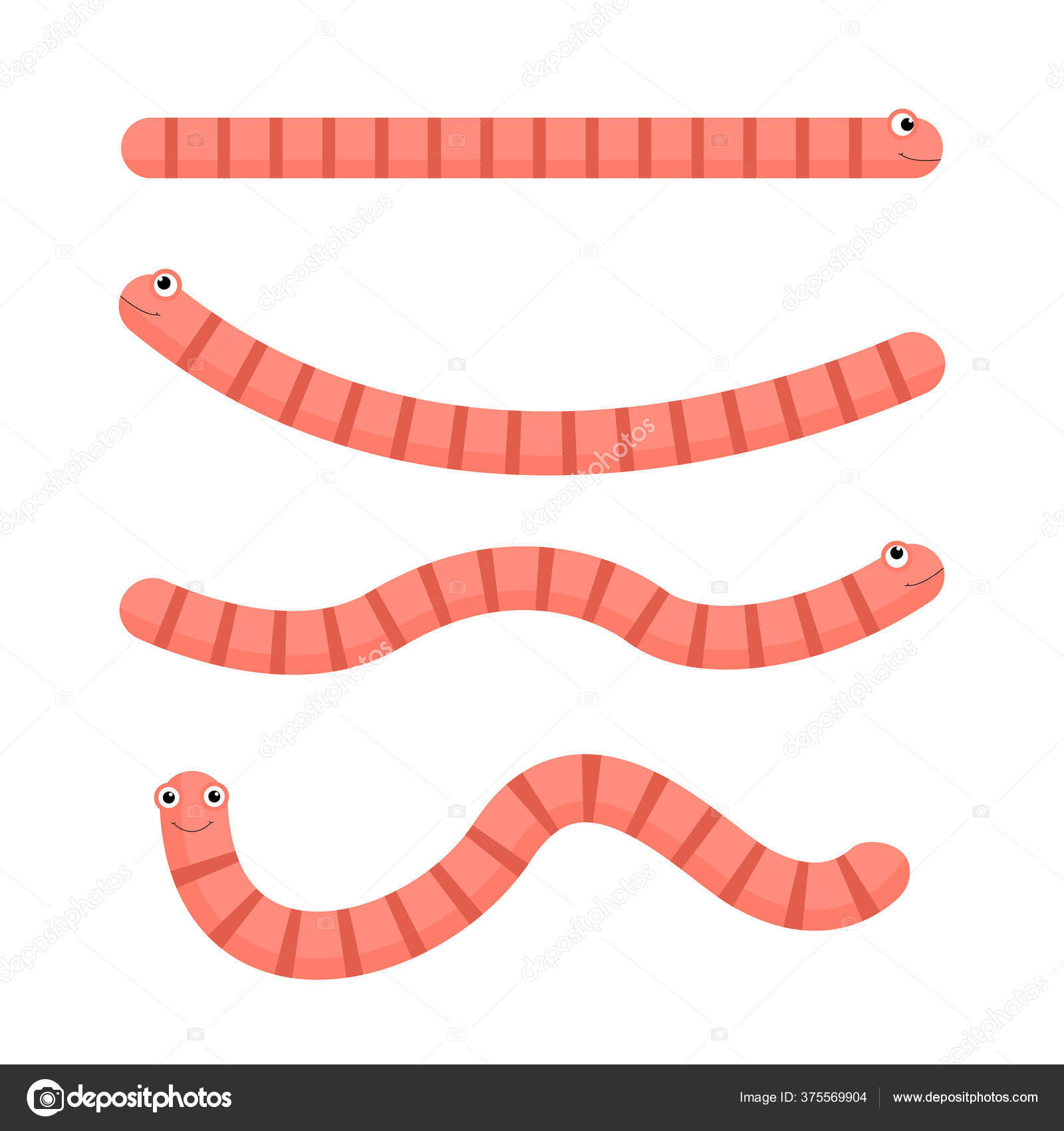 Netter Cartoon Wurm Set Vektor Illustration Isoliert Auf Weiß Stock ...