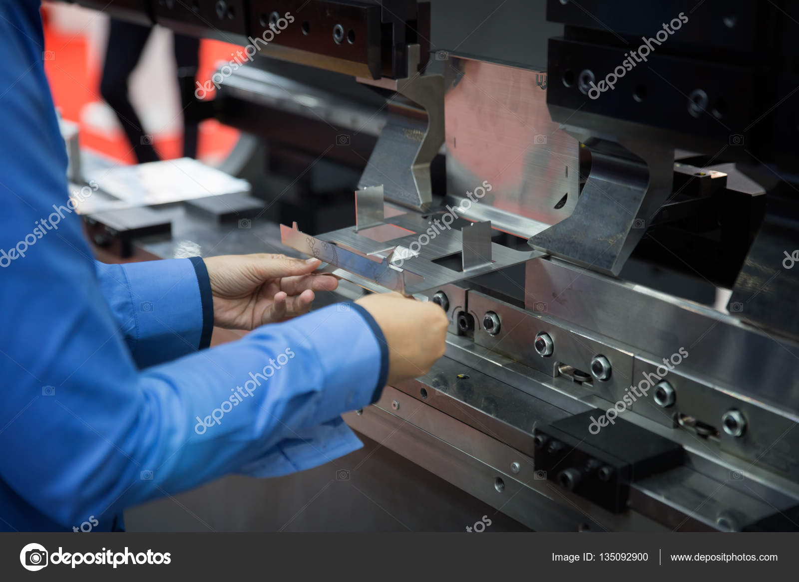 Operator bending metal sheet by sheet bending machine — Stock Photo ...