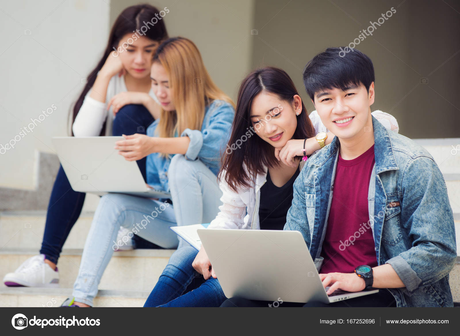 Asia student group in university work hard togather for make a r ...