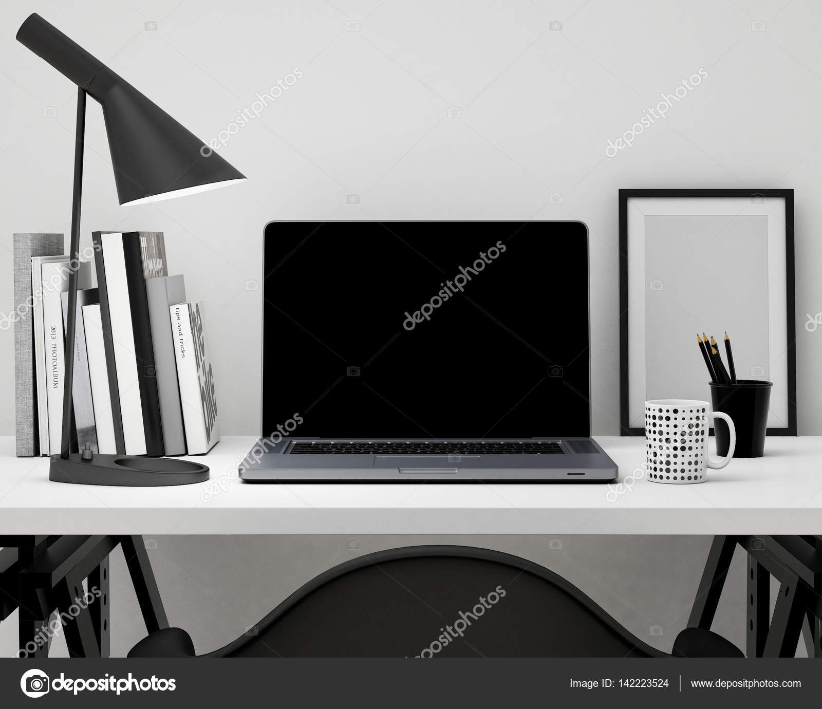 3D illustration of modern computer template, workspace mock up, background — Stock Photo ...
