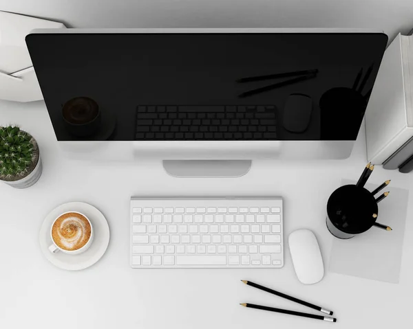 3D illustration of modern computer template, workspace mock up ...