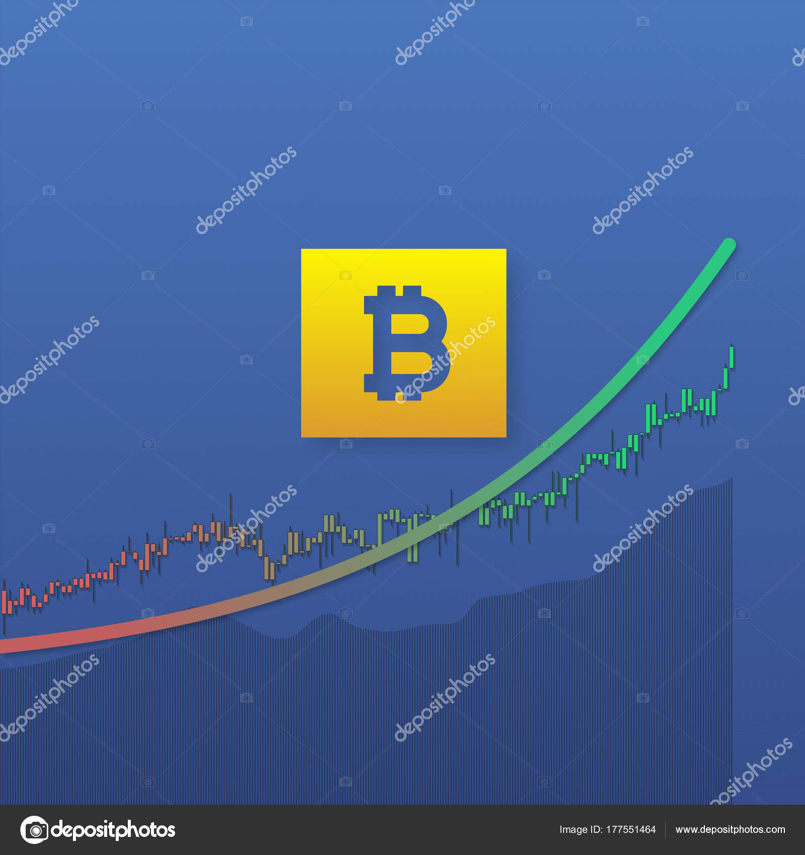 Bitcoin growth with market chart lines and long shadows. 3D ...