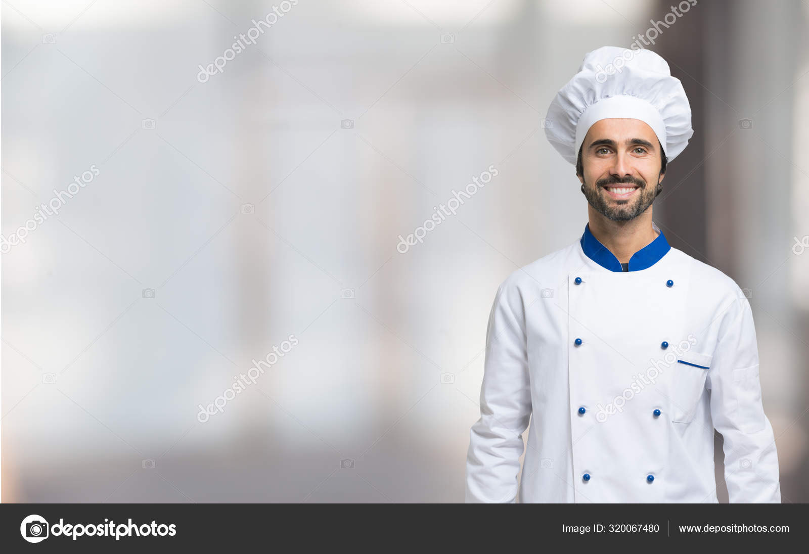 Smiling Chef Front Large Wide Bright Background Stock Photo by ...