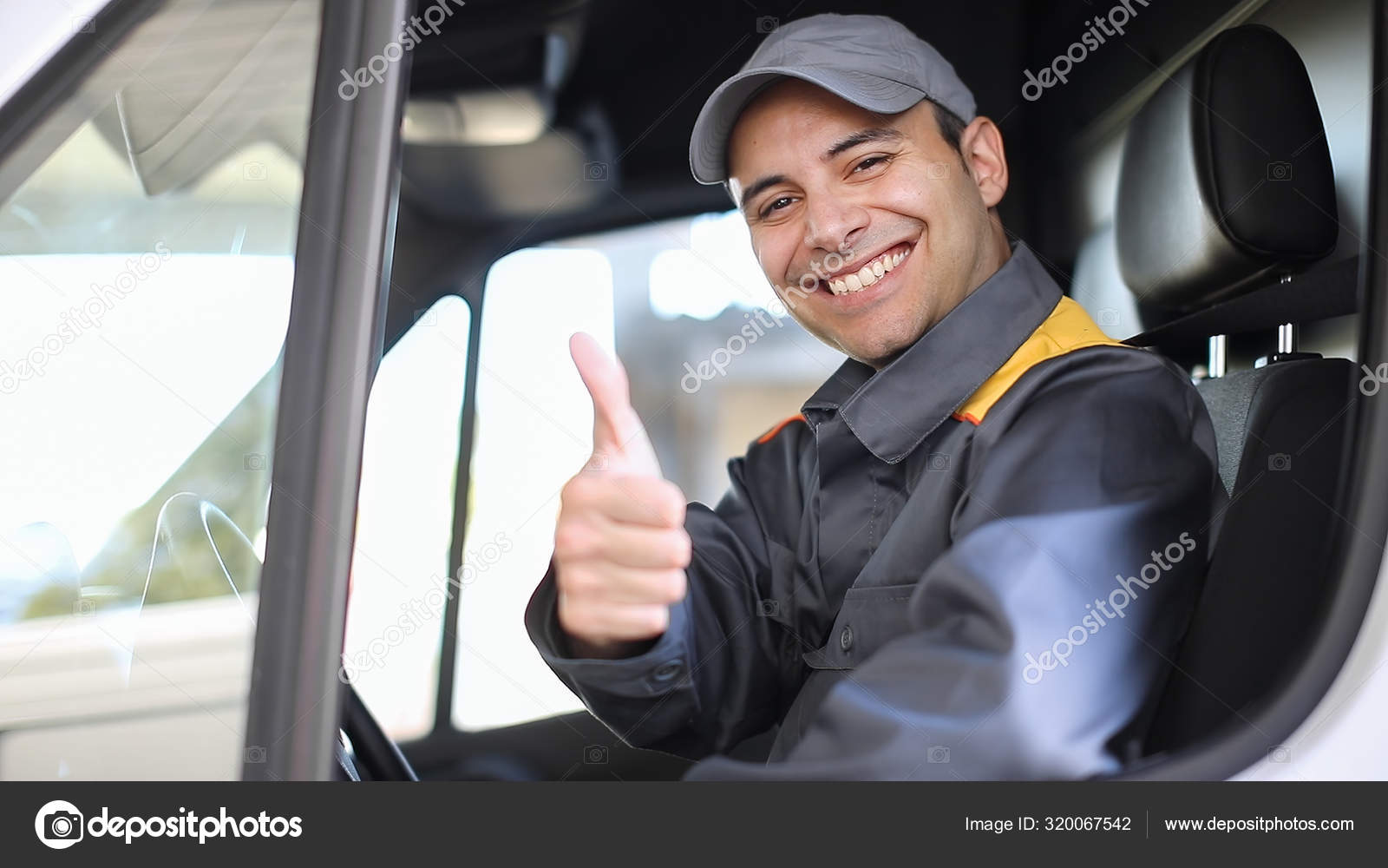 Smiling Van Driver Portrait Giving Thumbs — Stock Photo © minervastock ...