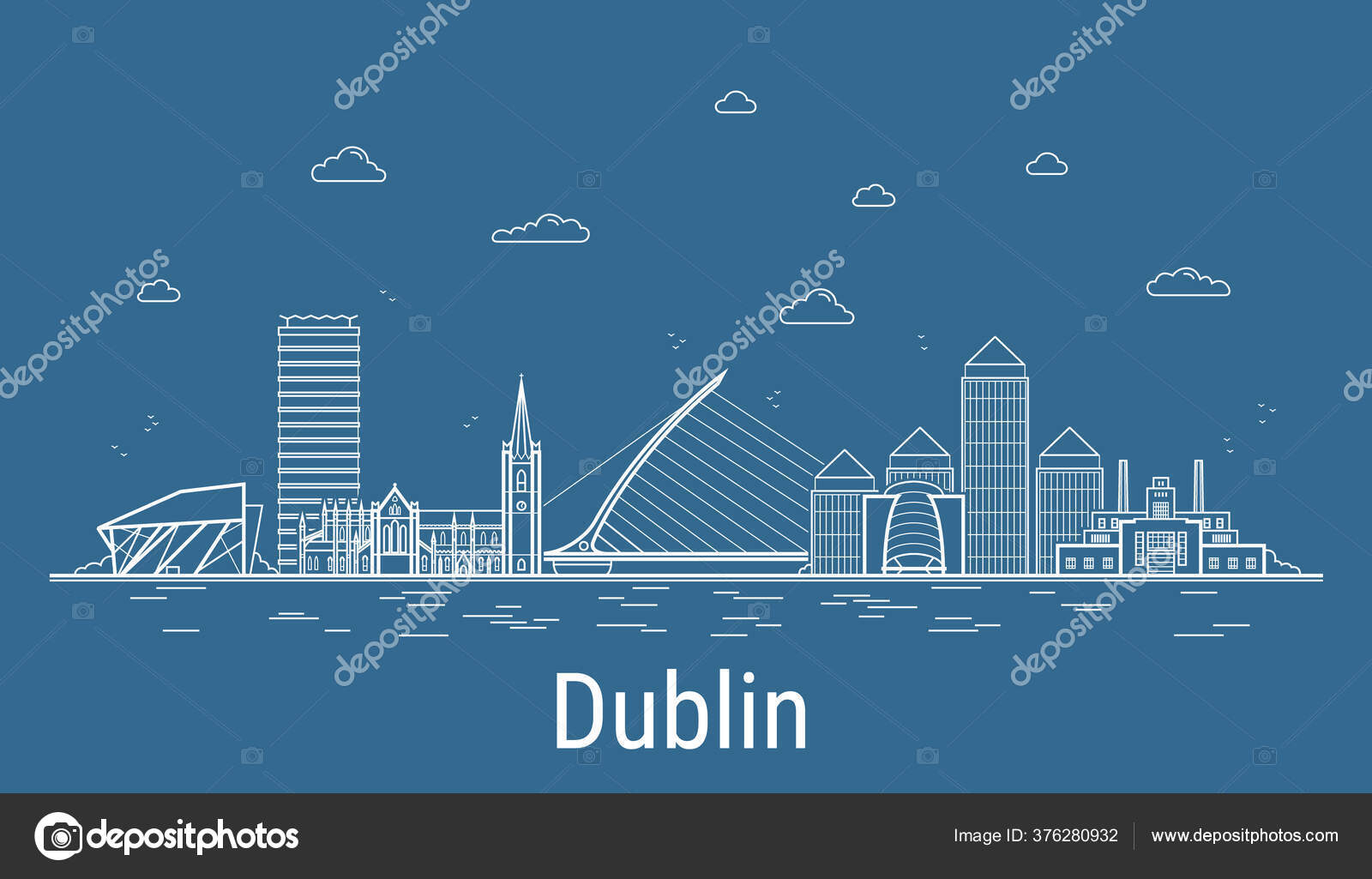 Dublin City Line Art Vector Illustration All Famous Towers Linear Stock ...