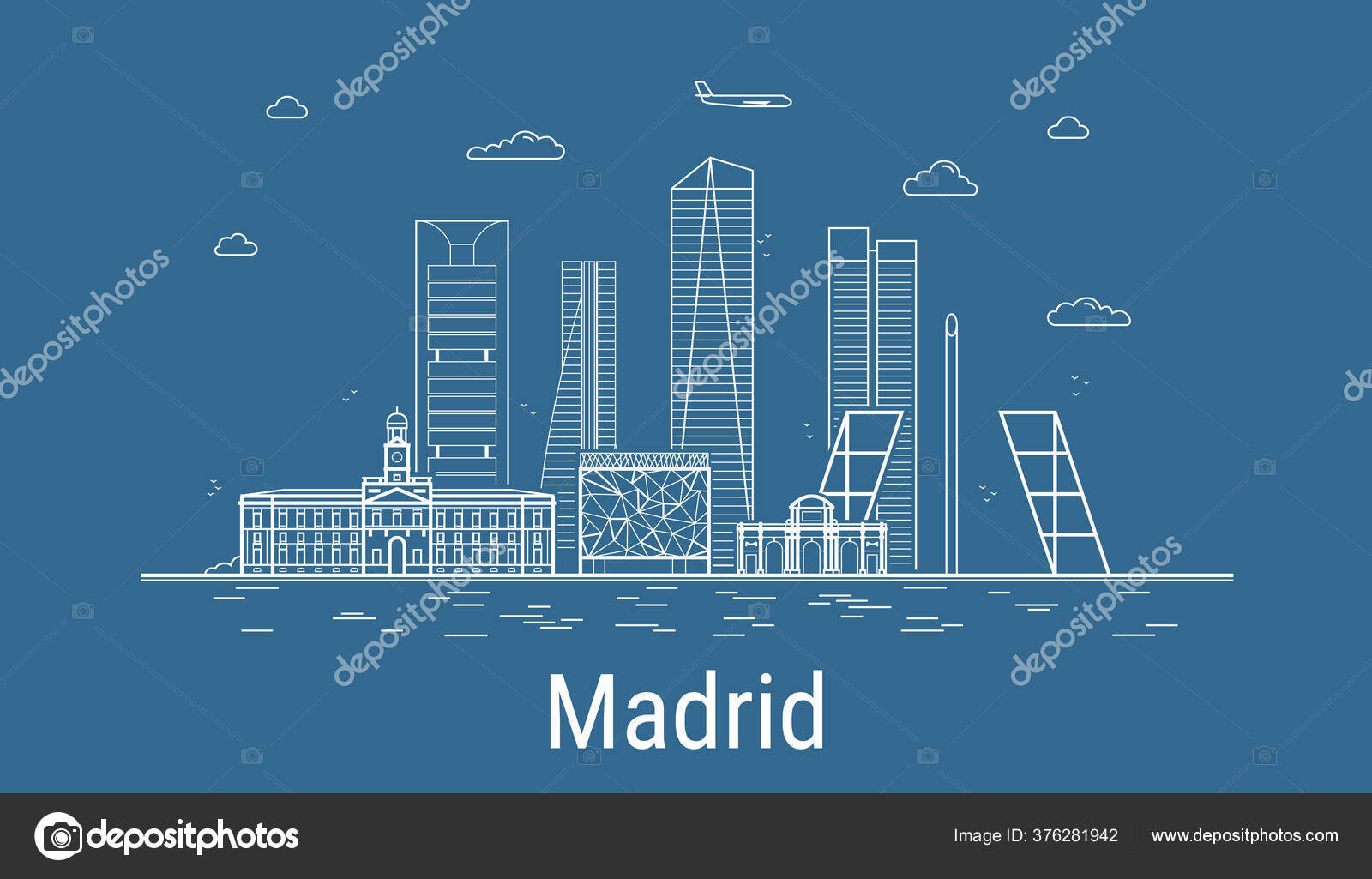Madrid City Line Art Vector Illustration All Famous Buildings Linear ...