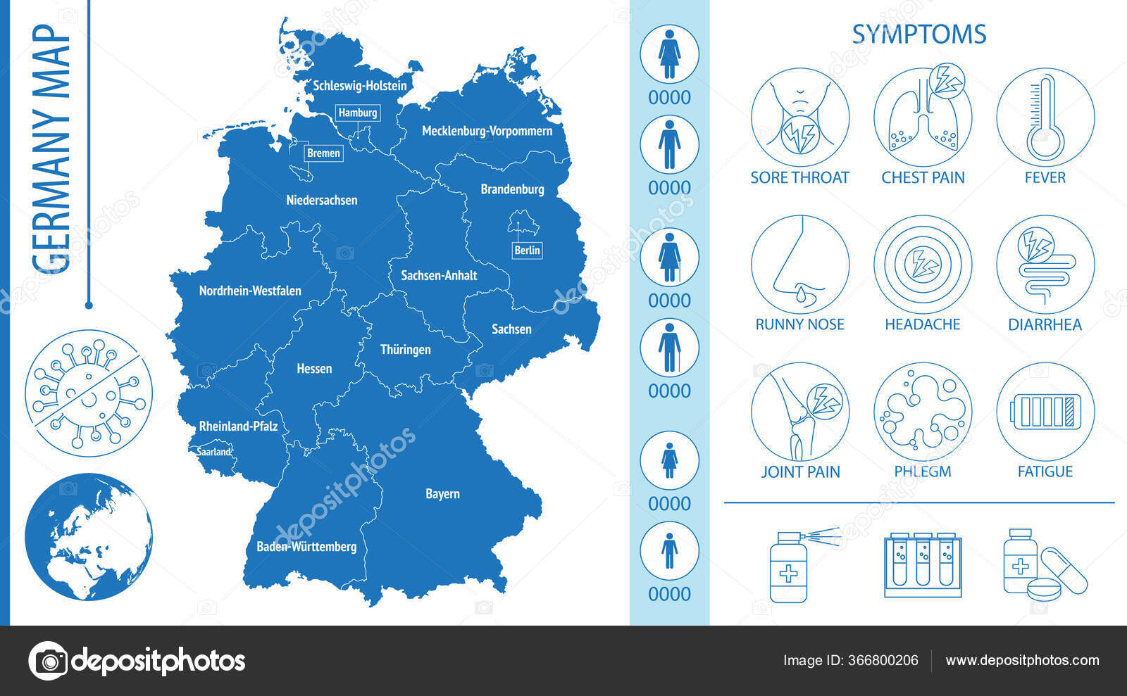 Germany Map Pictograms Icons Covid Simpoms Other Respiratory Diseases ...