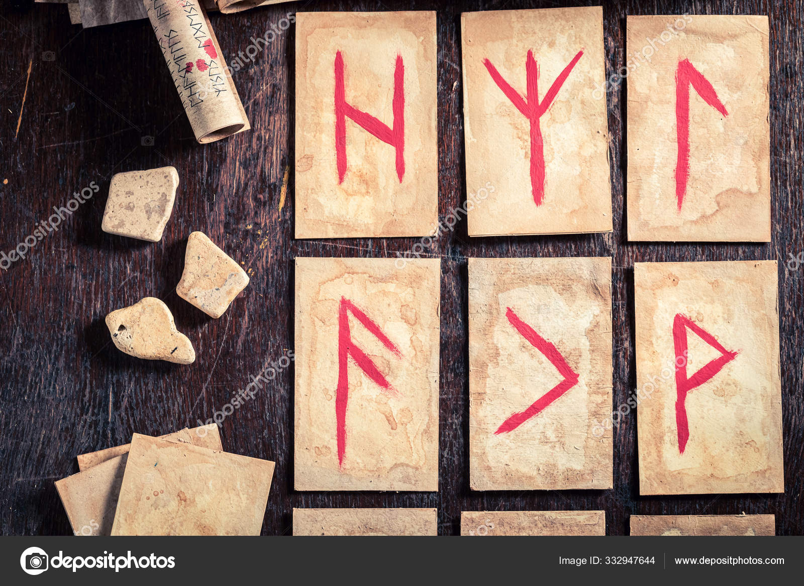 Magic divination by rune cards based on antique scrolls — Stock Photo ...