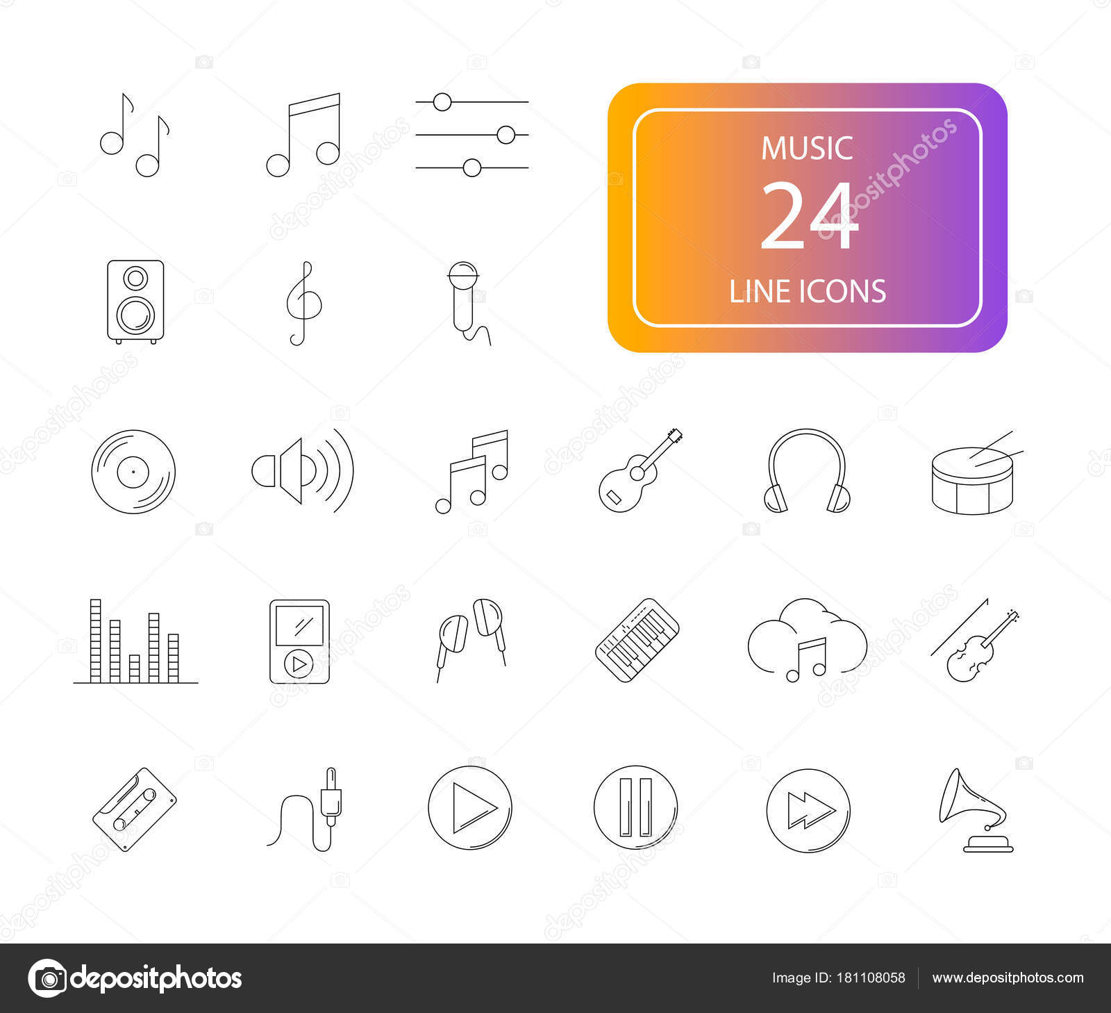 Line Icons Set Music Pack Vector Illustration Stock Vector Image by ...