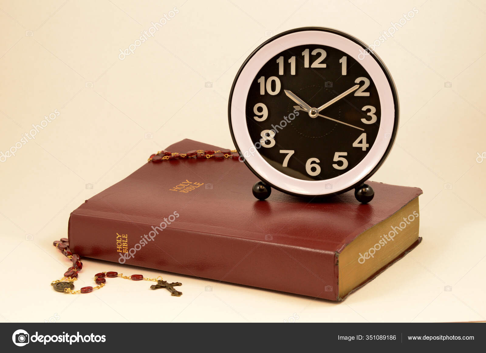 Clock Holy Bible Come Together Warm Pink Background Give Meaning Stock ...