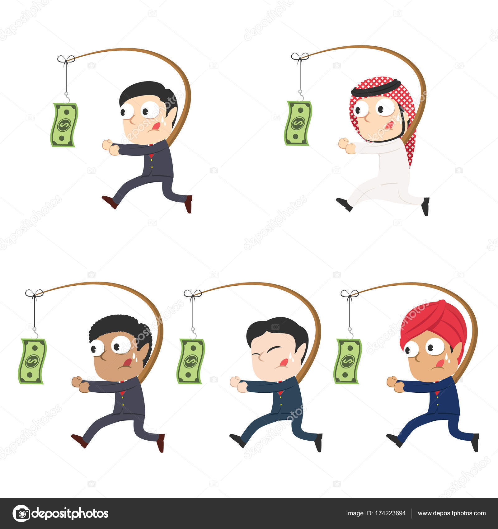 Businessman Chasing Money Different Race Set Stock Vector Image by ...
