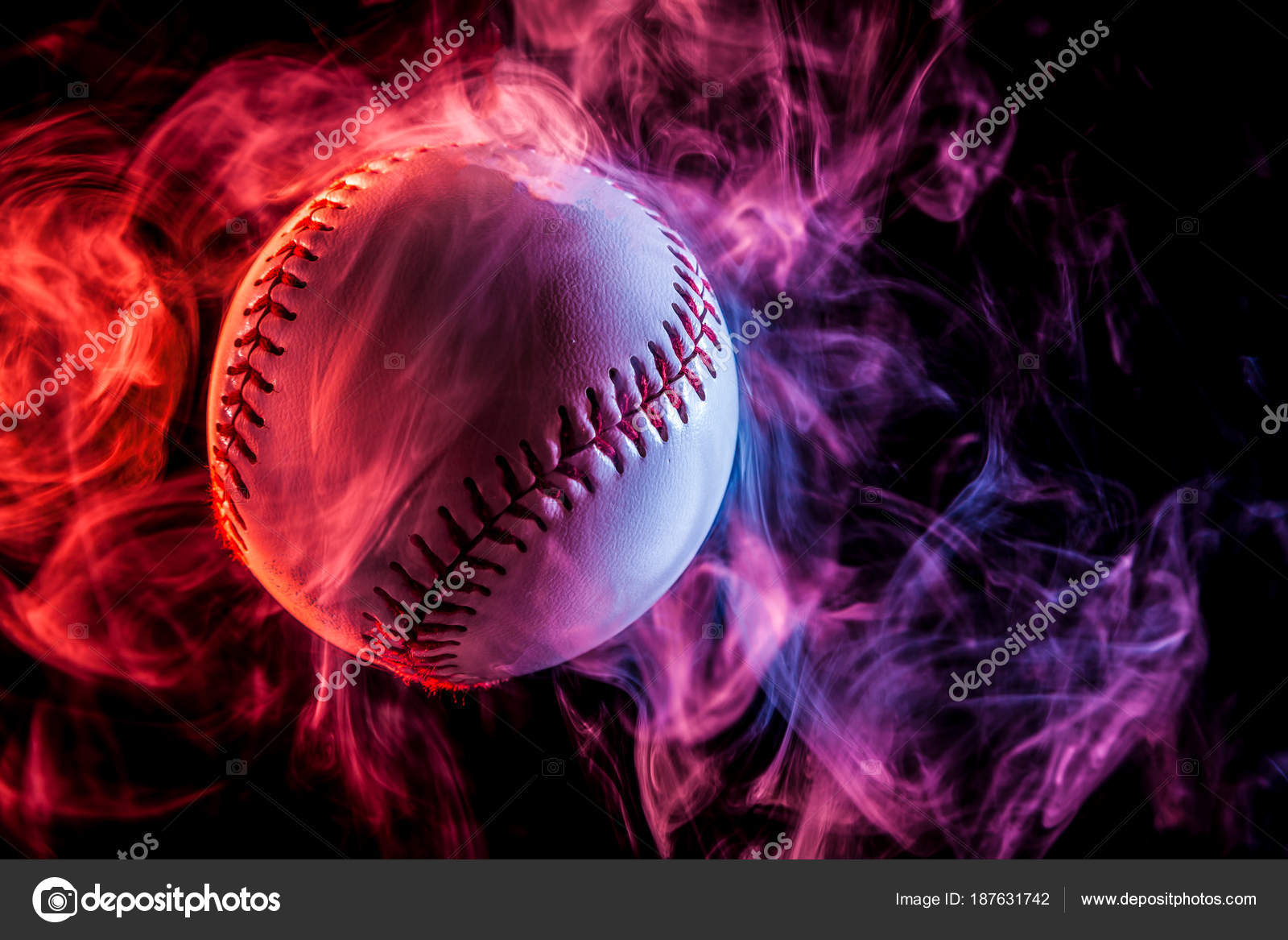 White Baseball Ball Multi Colored Red Smoke Wipe Black Isolated Stock ...