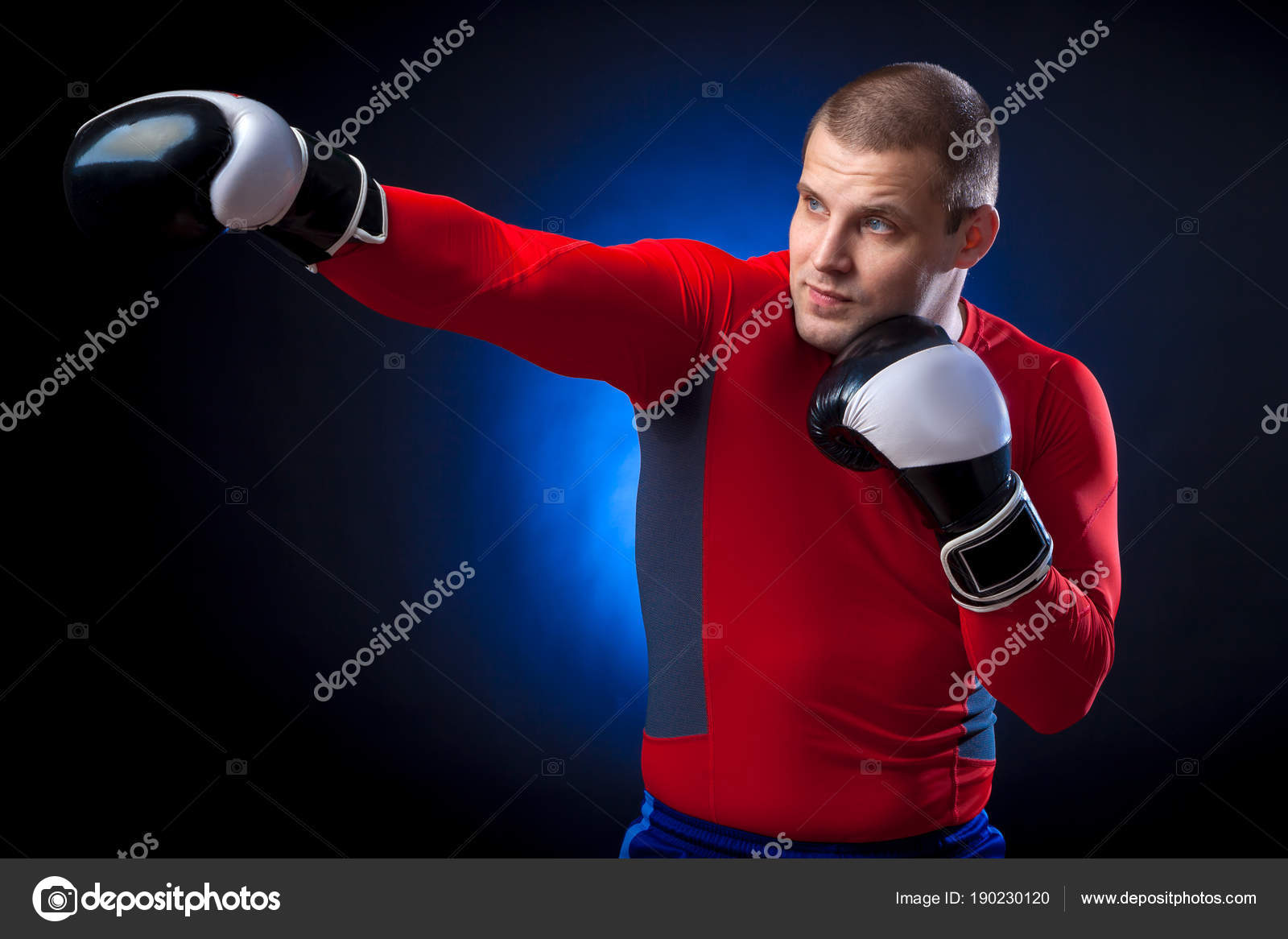 Strong Dark Haired Sportman Boxer Red Sports Wear Rush Guard — Stock ...