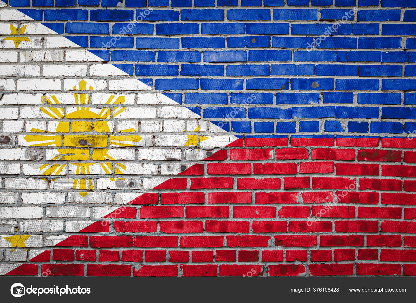 National Flag Philippines Depicting Paint Colors Old Brick Wall Flag ...