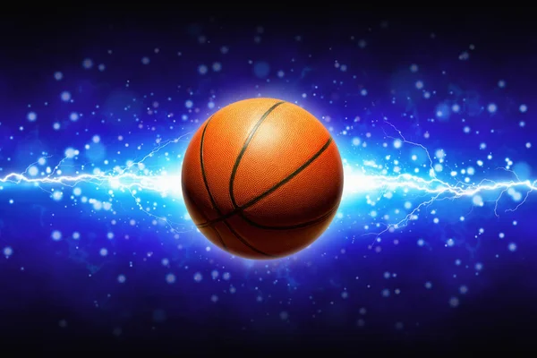 Basketball and powerful blue lightning - Stock Image - Everypixel