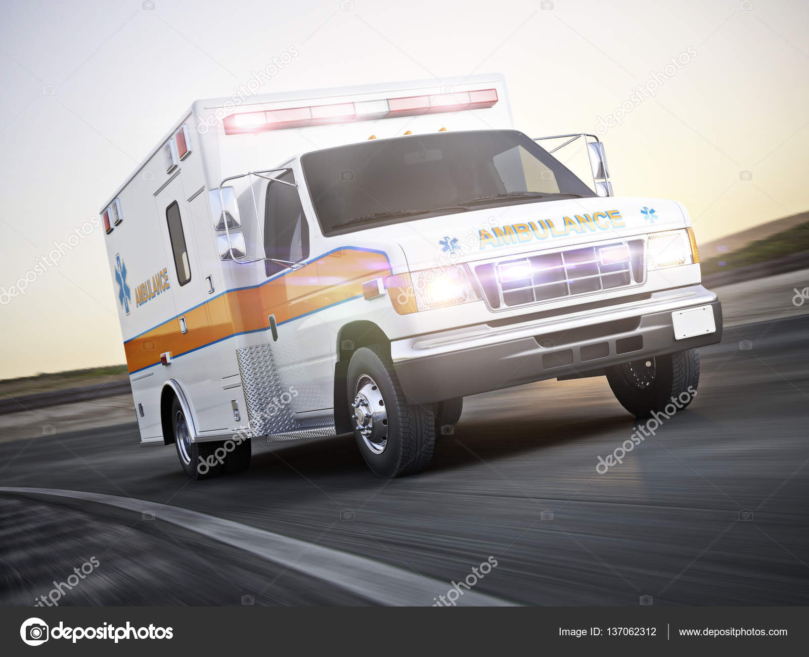 Ems Ambulance Responding Emergence Call Traveling High Rate Speed Road ...