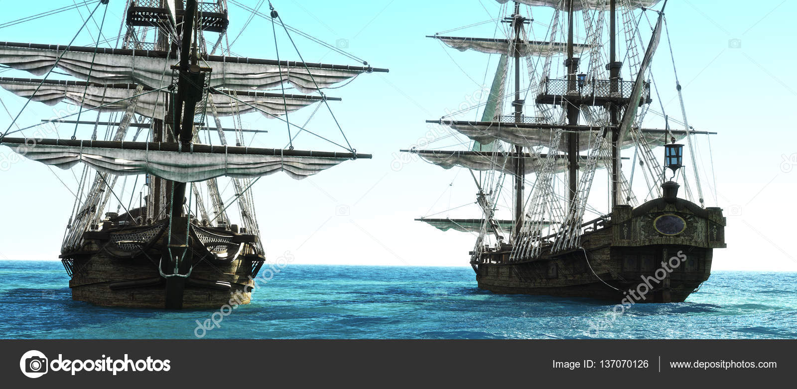 Pirate ships positioned close to each other out to sea. — Stock Photo ...