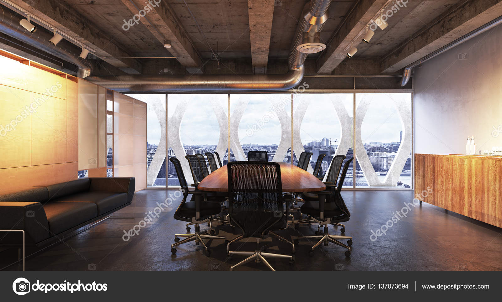 Executive modern empty business high rise office conference room ...