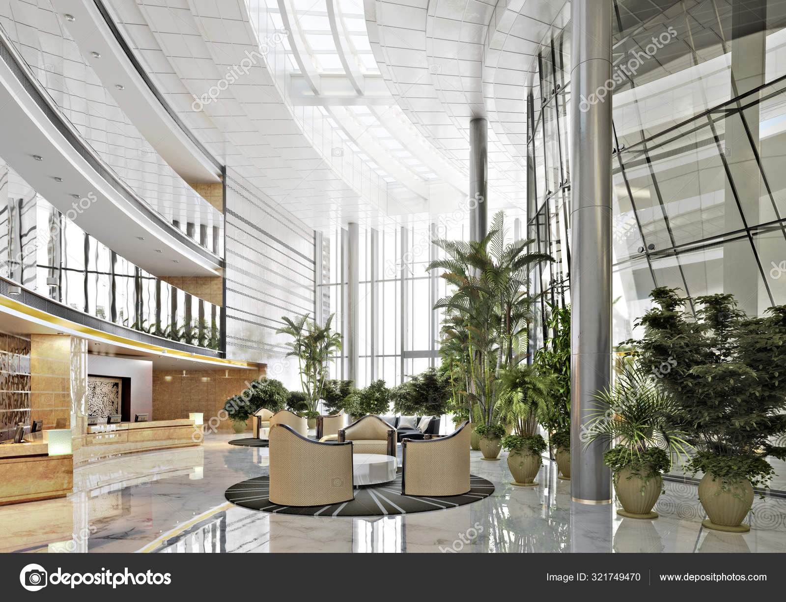 Large Open Concept Contemporary Atrium Style Resort Lobby Interior ...