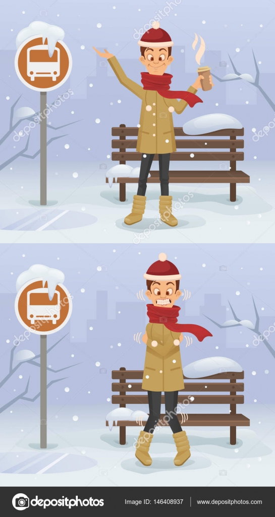 Happy and sad man character. Winter season. Vector flat cartoon ...