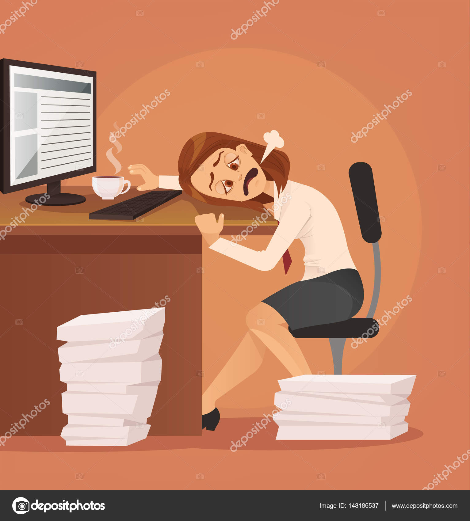 Exhausted At Work Cartoon