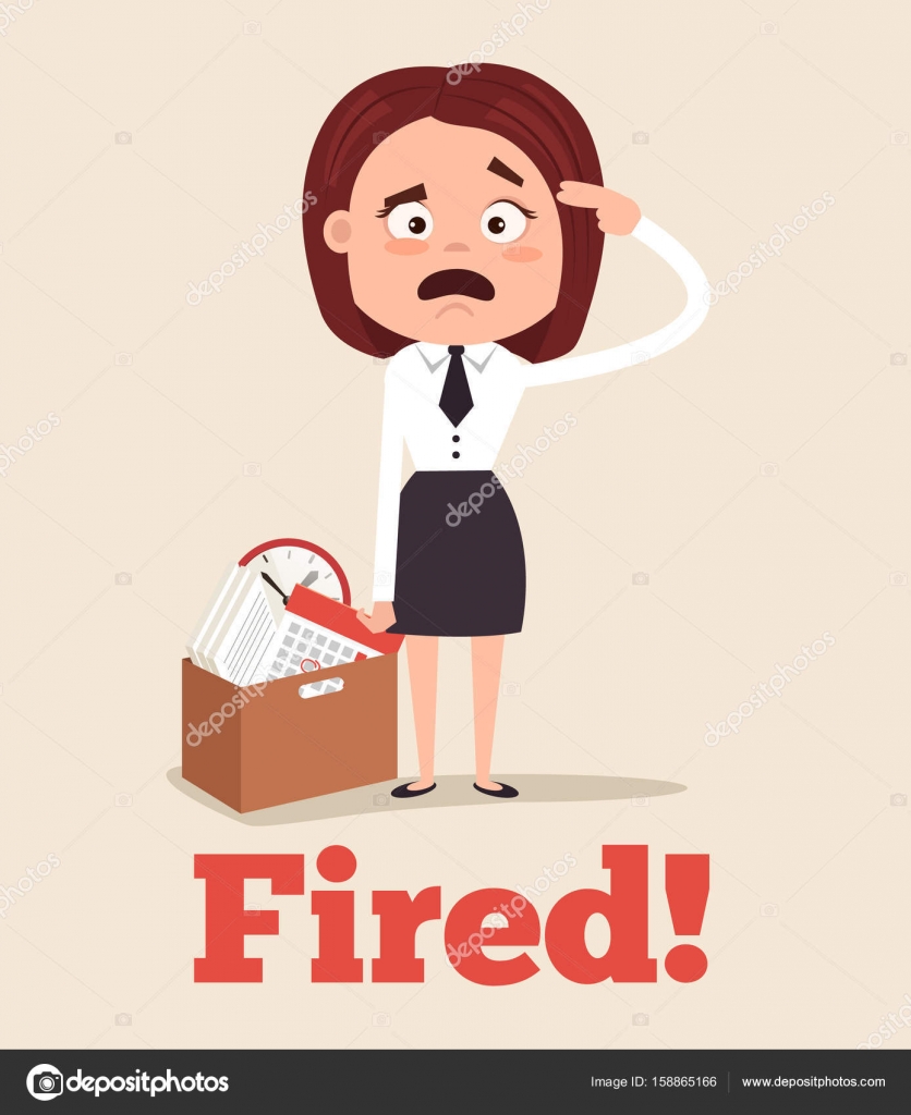 Sad unhappy office worker woman character fired from job and leaving ...