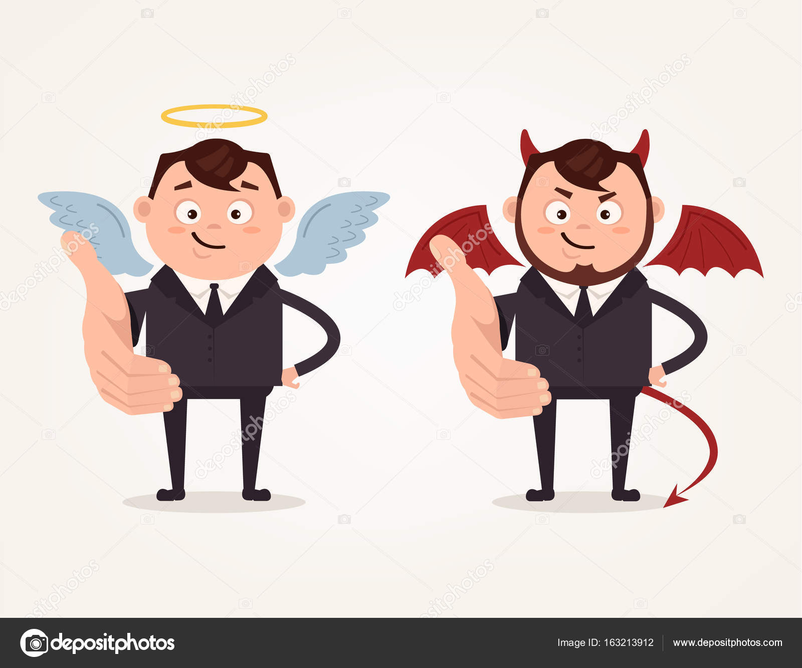 Happy good angle and bad angry devil business man characters stretching ...