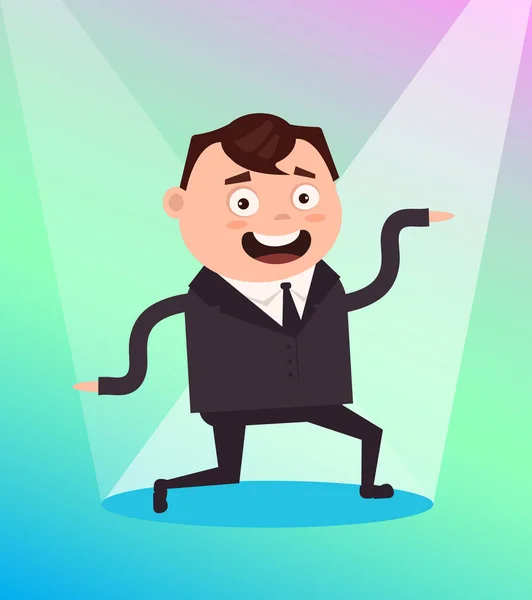 Happy smiling office worker businessman character sing song and play ...