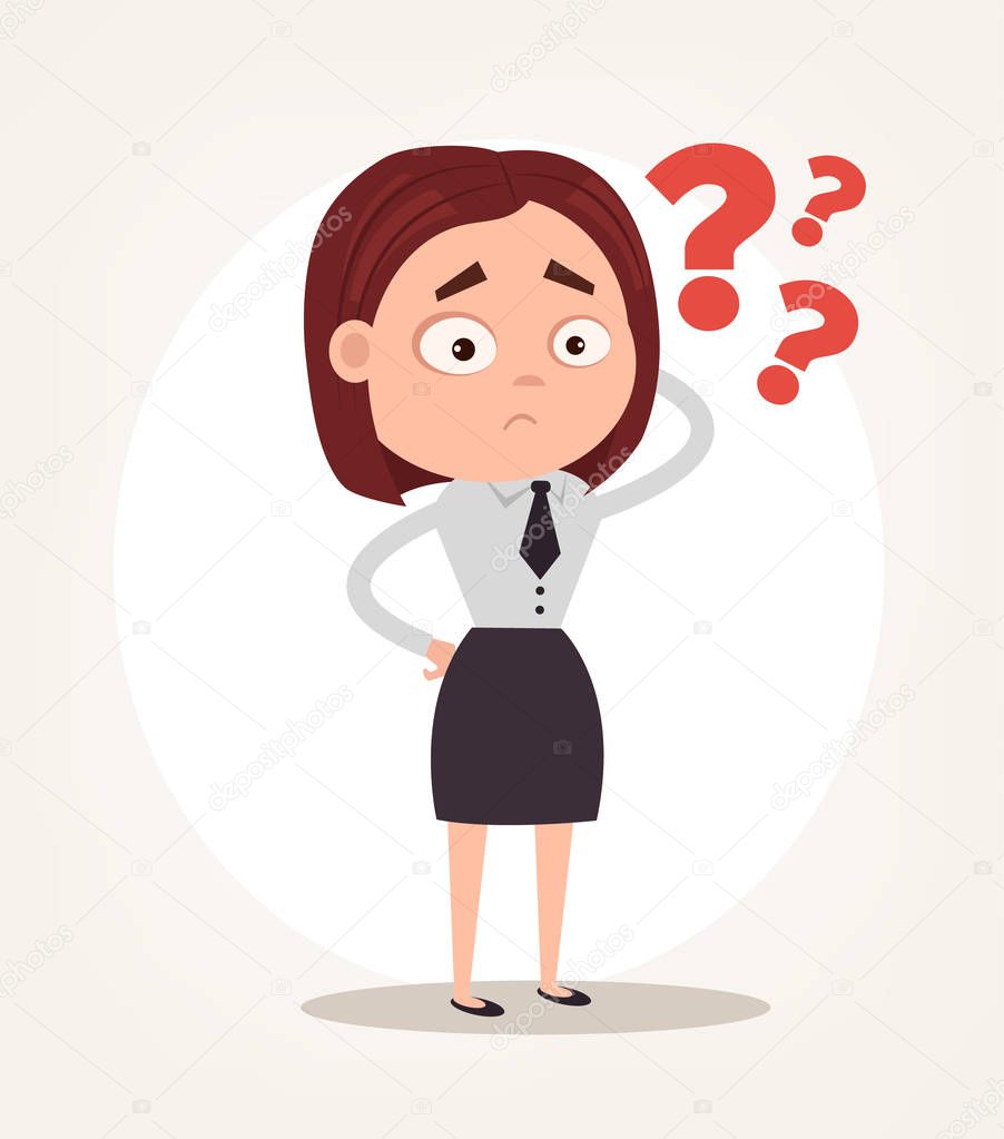 Worry confused office worker business woman character thinking. Vector ...