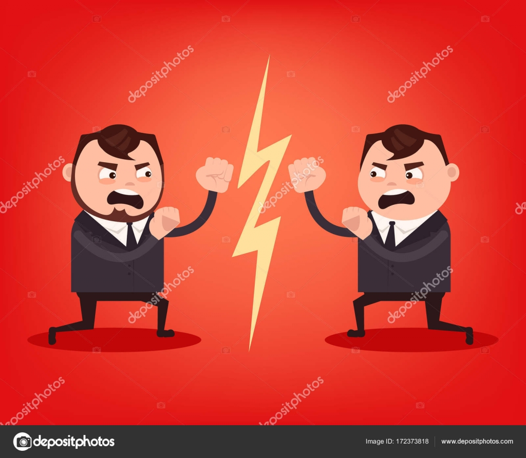 Dois trabalhadores de escritório zangados personagem briga e luta ...