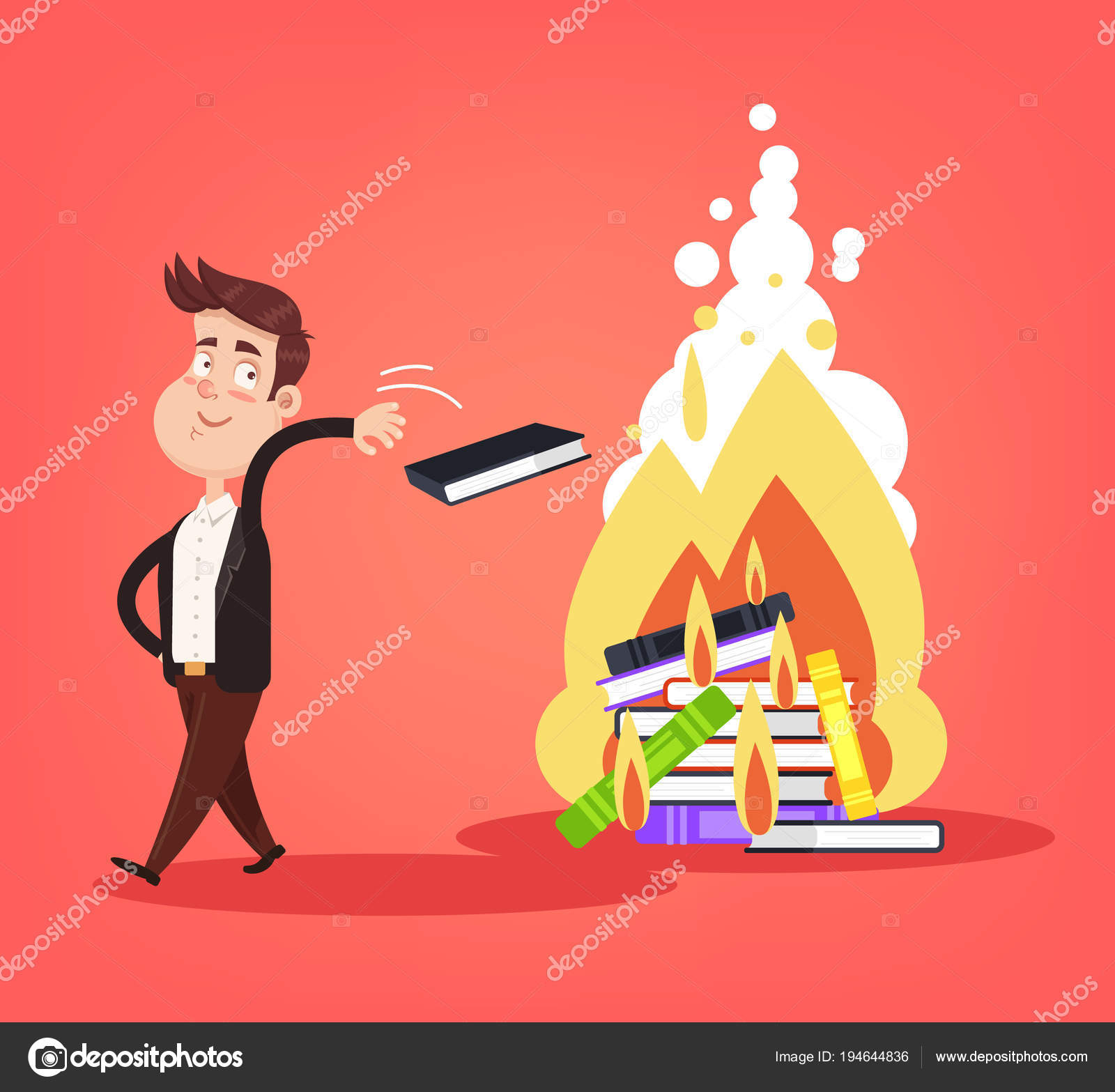 Uneducated Ignorance Writer Man Character Throw Books Fire Flame ...