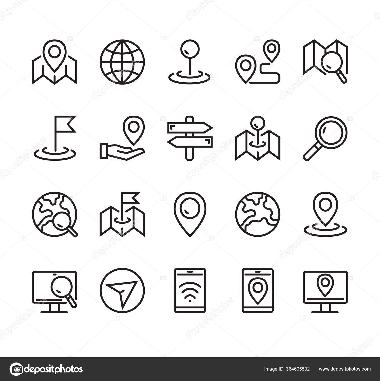 Navigation Road Location Destination Line Icon Isolated Simple Set Vector Stock Vector by ...