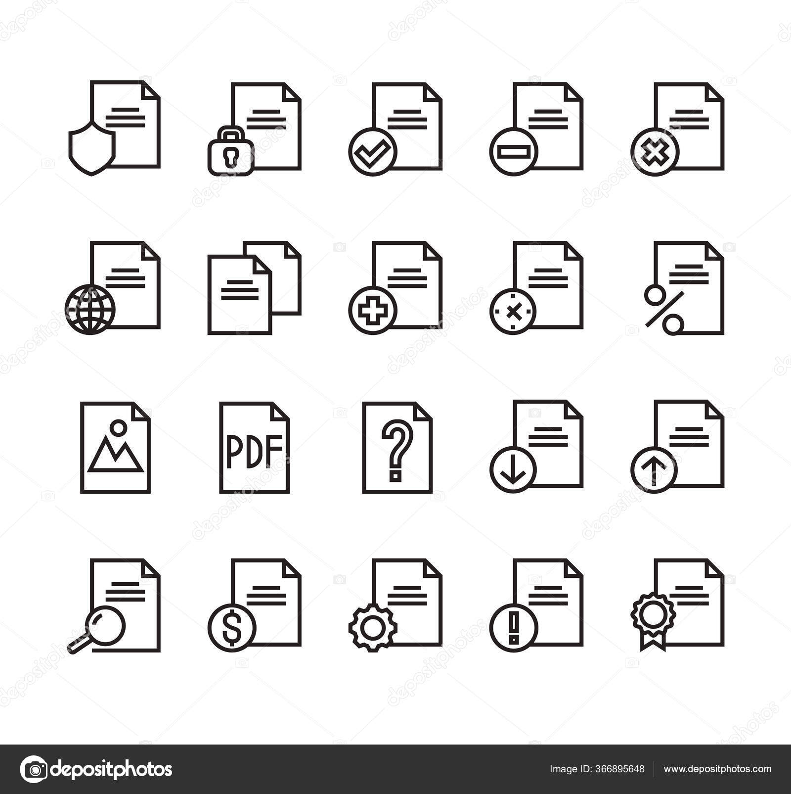 Document File Paper Isolated Line Icon Set Vector Graphic Design Stock ...
